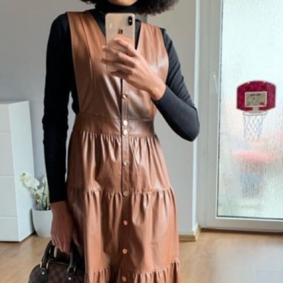Zara | Dresses | Zara Ruffled Faux Leather Pinafore Dress | Poshmark